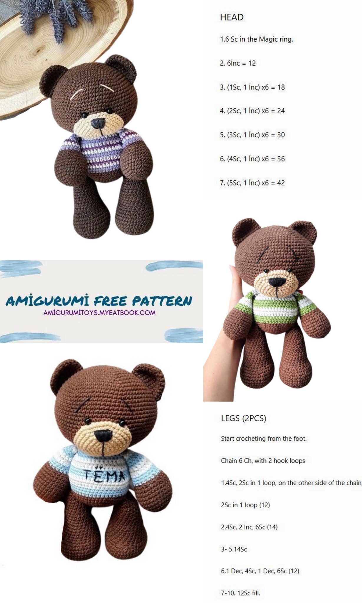 Bear Large Amigurumi Free Pattern - Amigurumi Patterns