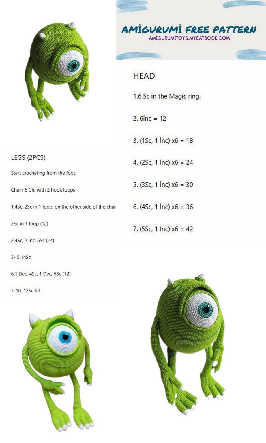 Mike Wazowski Free Amigurumi Pattern - Amigurumi Patterns