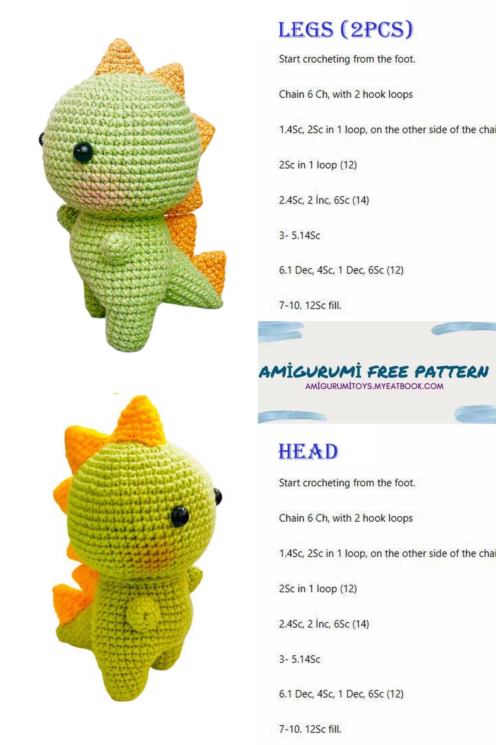 Amigurumi Oscar The Dinosaur Free Pattern - Amigurumi Patterns