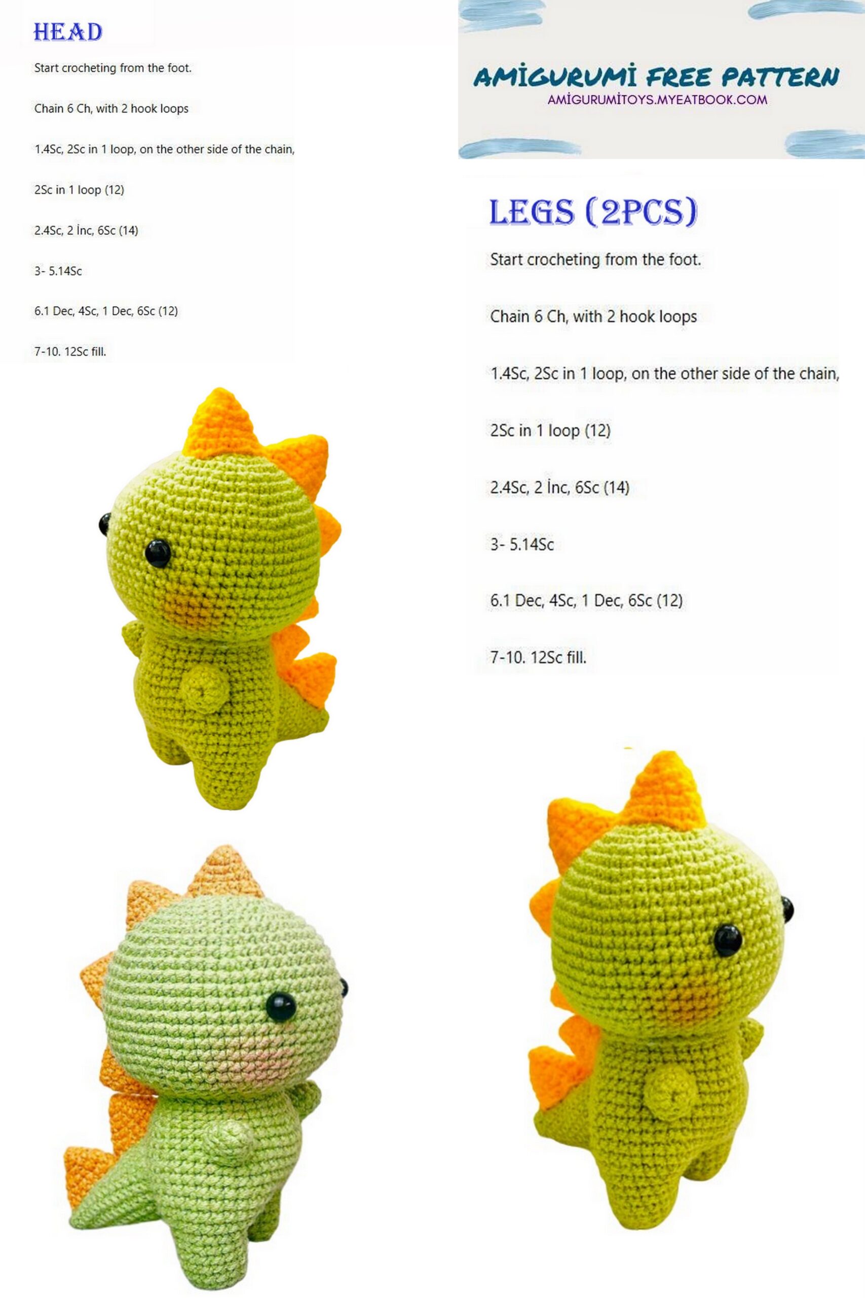 Amigurumi Oscar The Dinosaur Free Pattern - Amigurumi Patterns