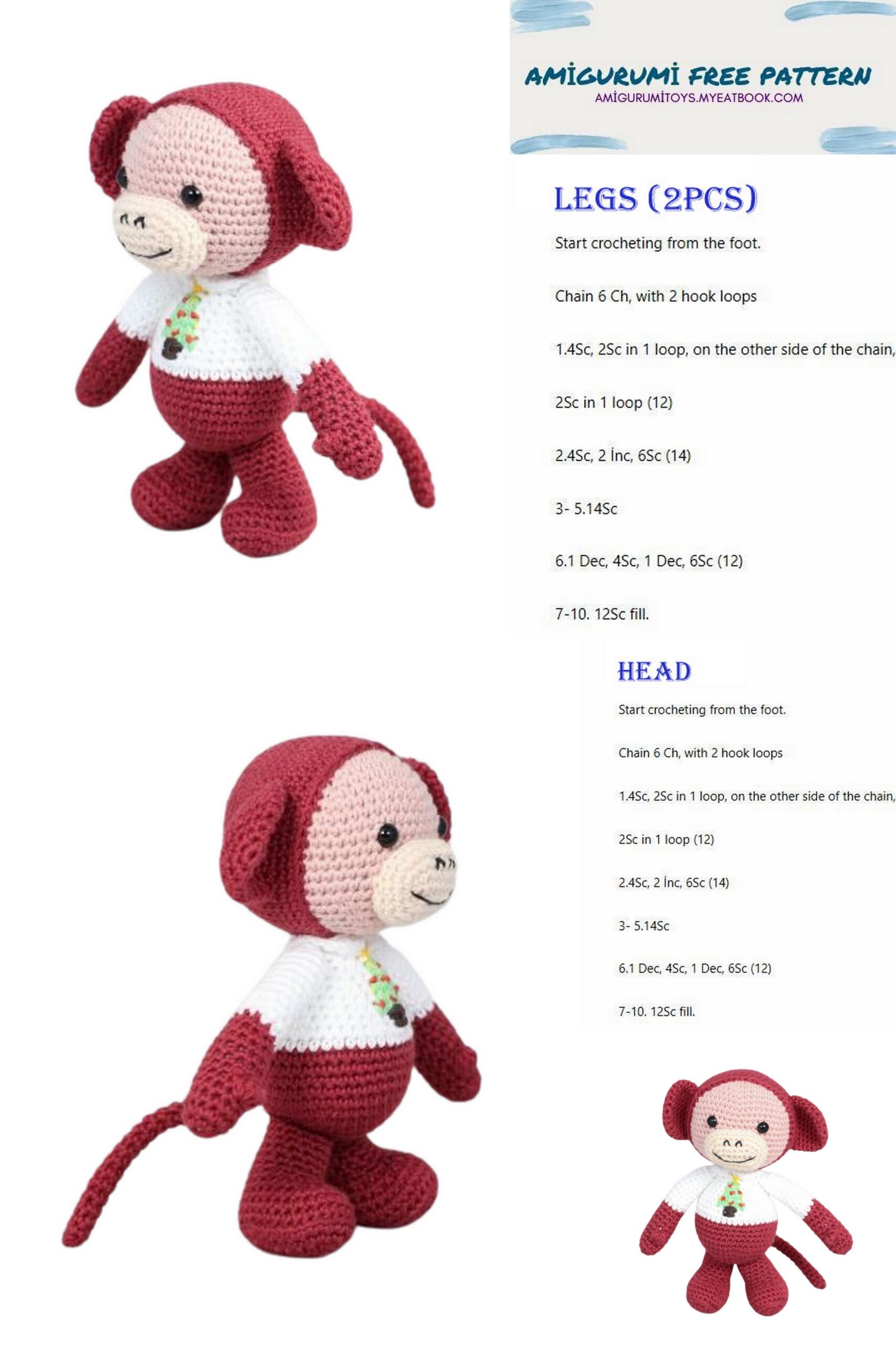 Ruby the Christmas Monkey Free Pattern - Amigurumi Patterns