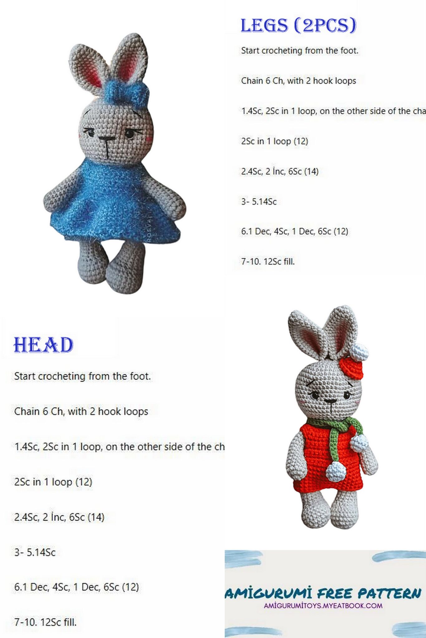 Amigurumi Bunny in a Christmas Costume Free Pattern - Amigurumi Patterns