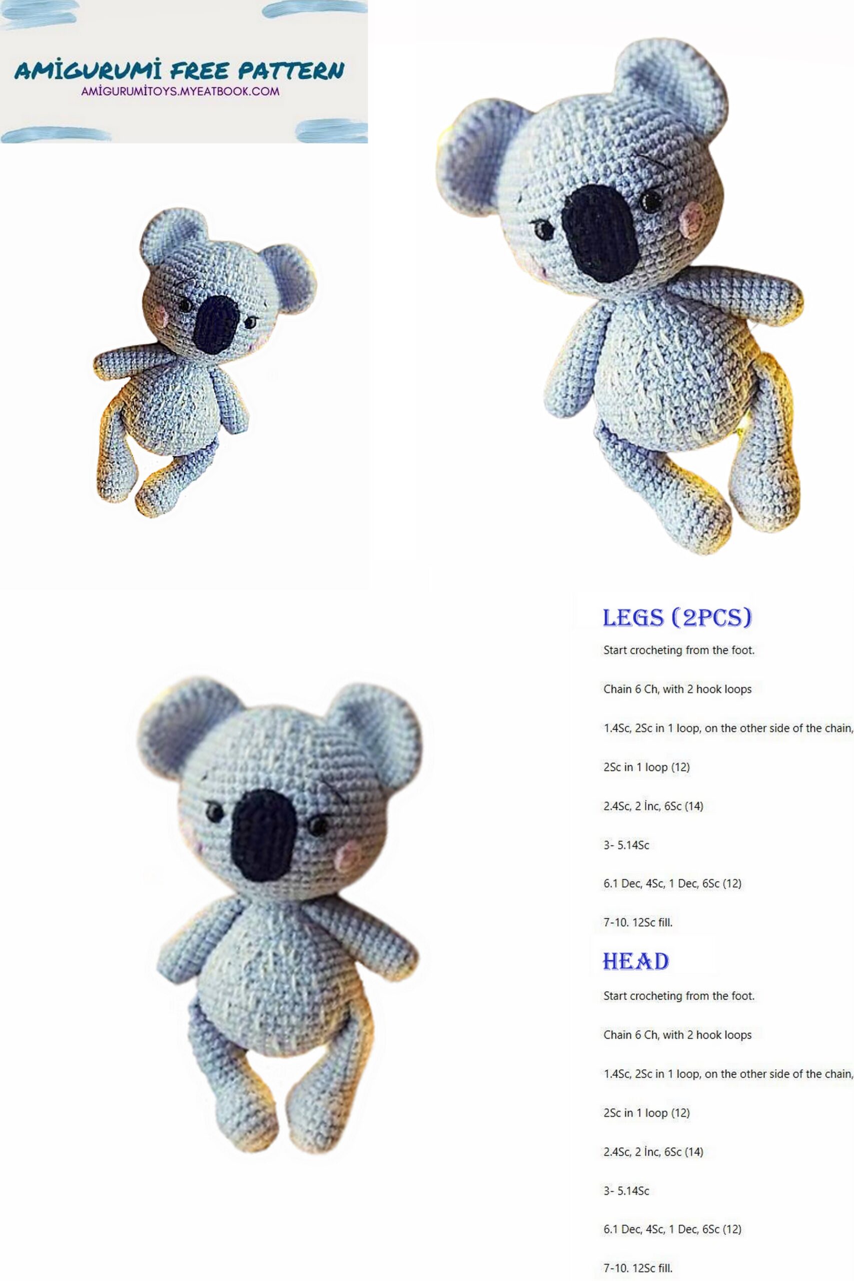 Amigurumi Cute Koala Crochet Free Pattern - Amigurumi Patterns